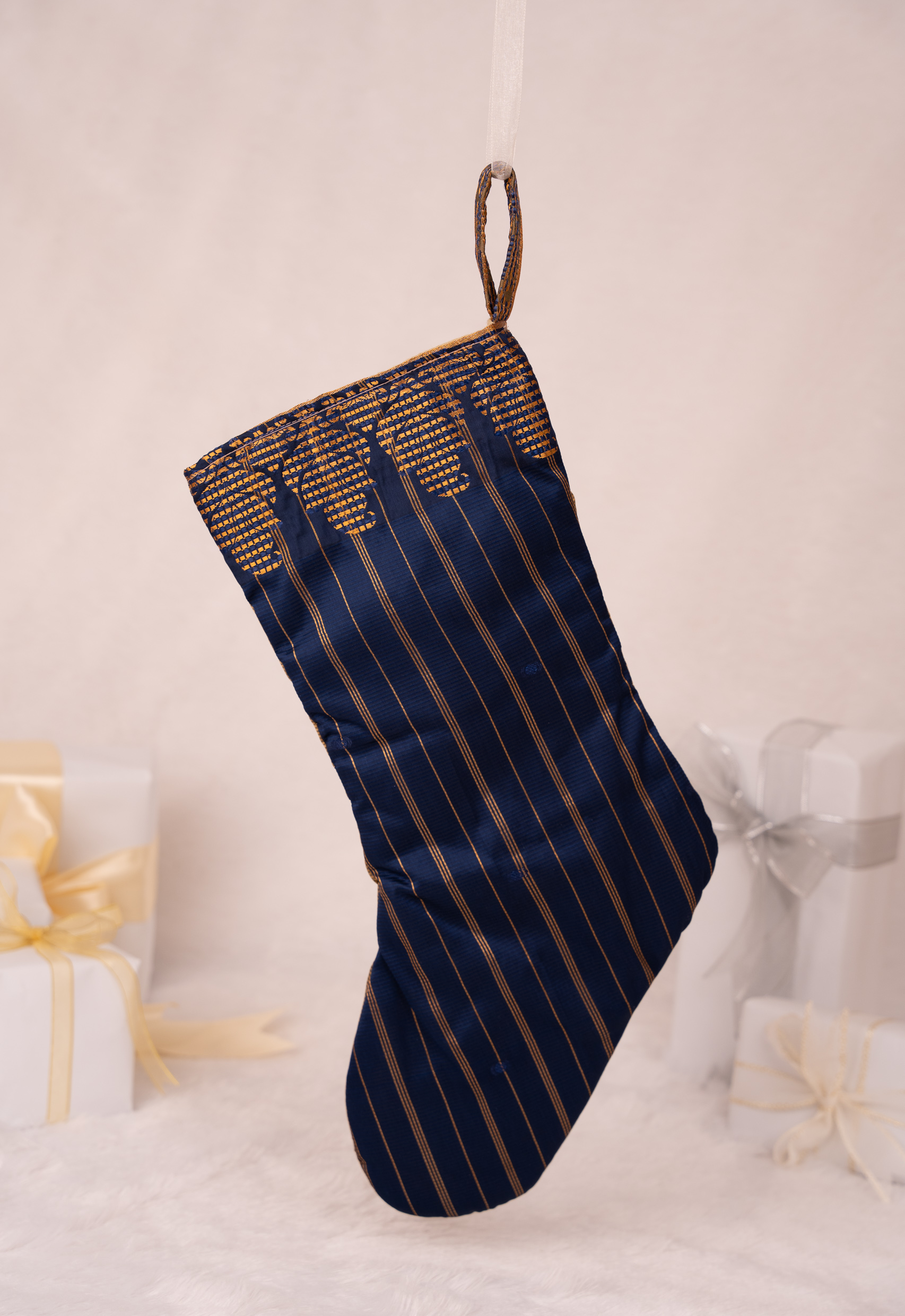 Upcycled Christmas Stocking (L) - Blue Copper Glow - Mint Ceylon
