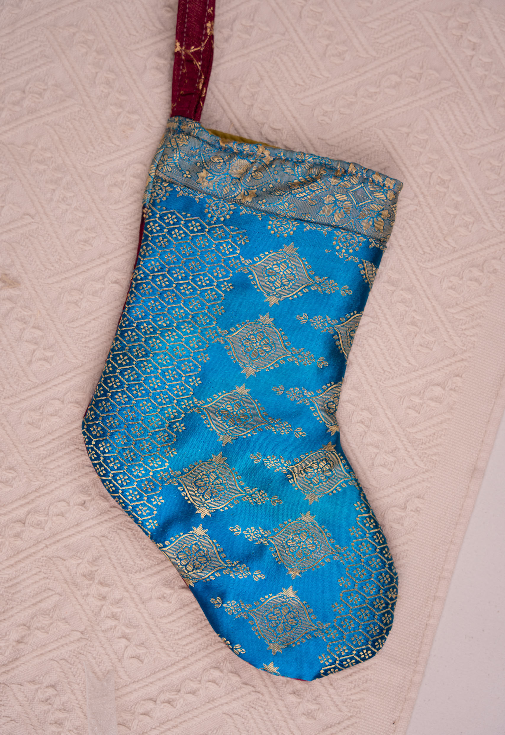 Upcycled Christmas Stocking (M) - Festive Maroon Glow - Mint Ceylon